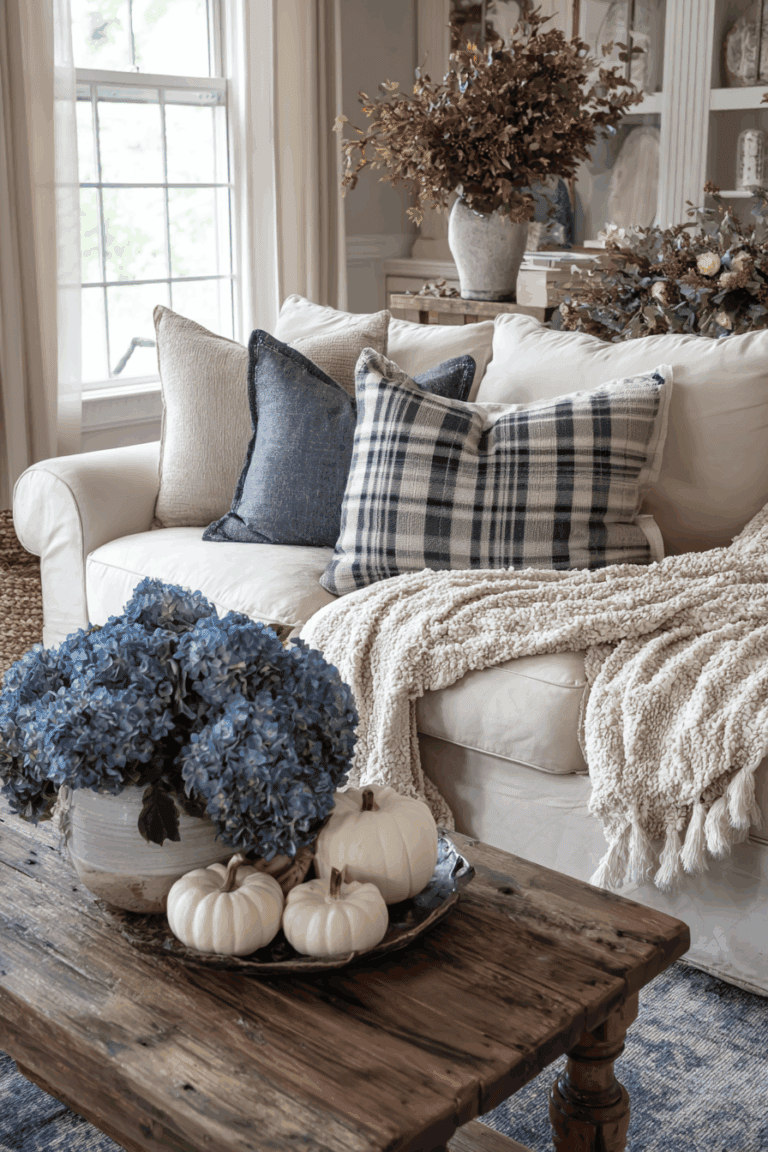 35 Cozy Blue Fall Decor Ideas You’ll Absolutely Love - Maison Muse Living
